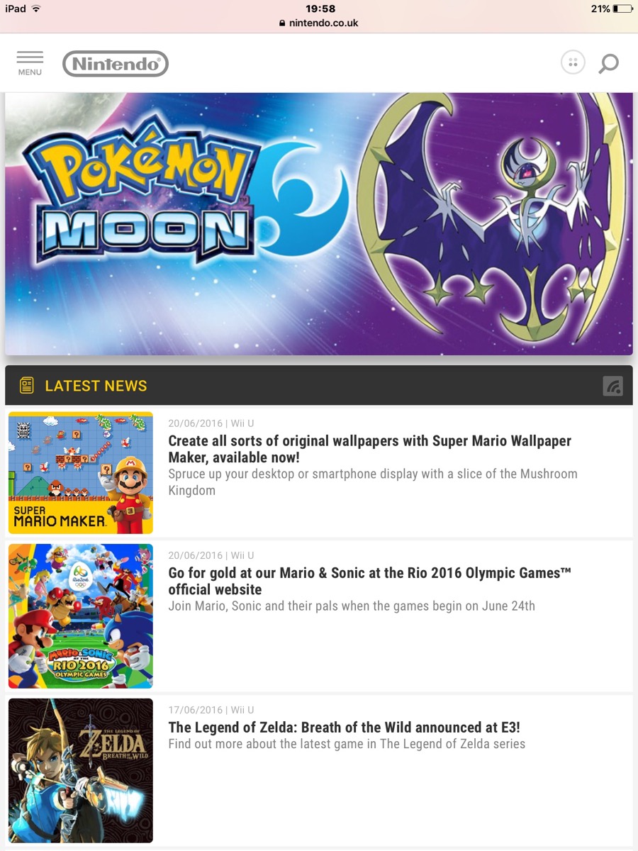 Nintendo: new home page in Europe – Perfectly Nintendo